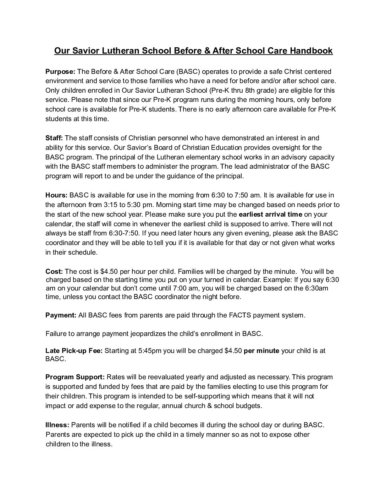 2022-2023 Our Savior BASC Program Handbook - Our Savior Lutheran Church ...